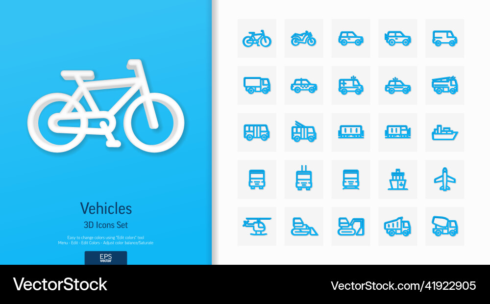 3d realistic style icons set with vehicle Vector Image