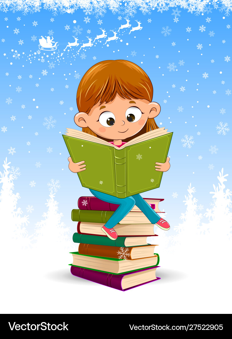 Bagirl reading a book at christmas Royalty Free Vector Image
