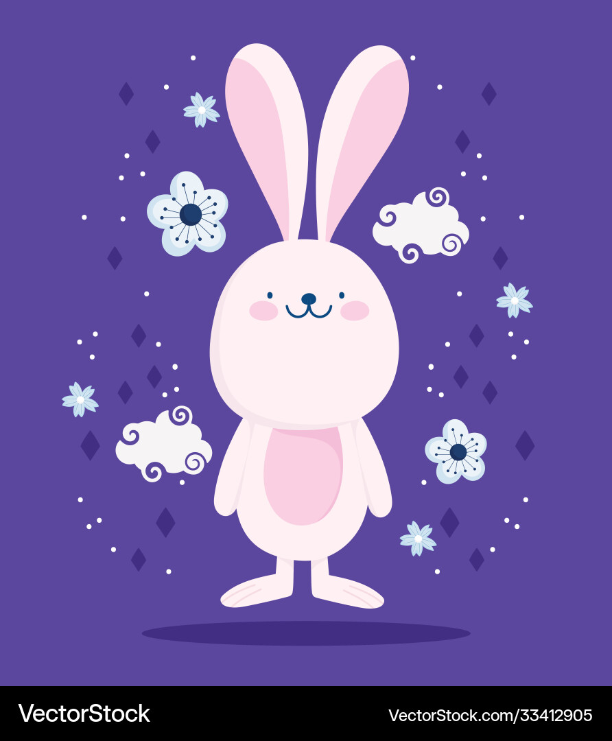 Cute pink rabbit clouds dflowers cartoon Vector Image