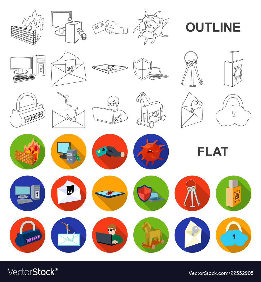 Hacker and hacking flat icons in set collection Vector Image