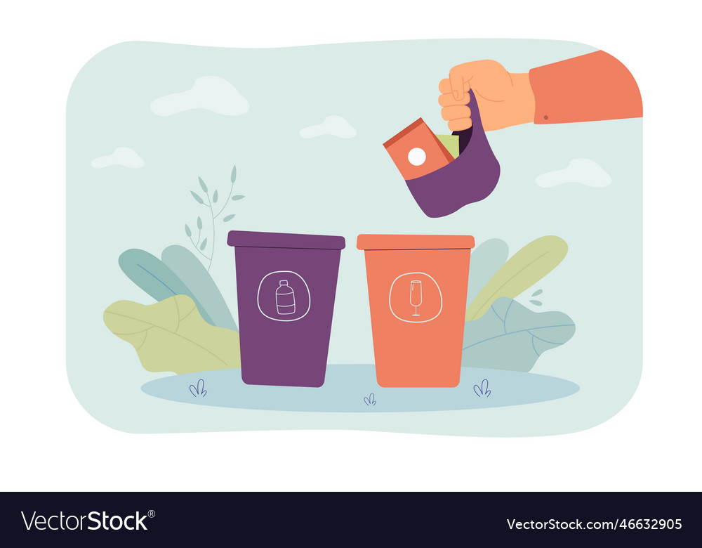 Hand throwing garbage into trash container Vector Image