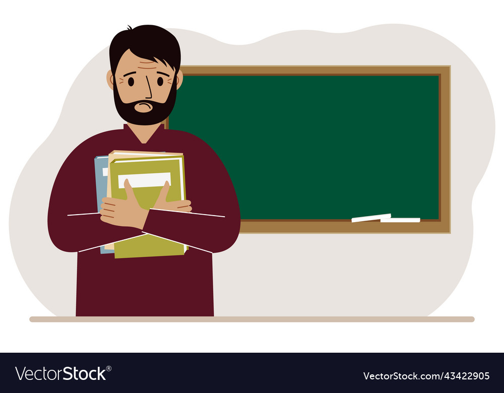 Male teacher with books on the background Vector Image