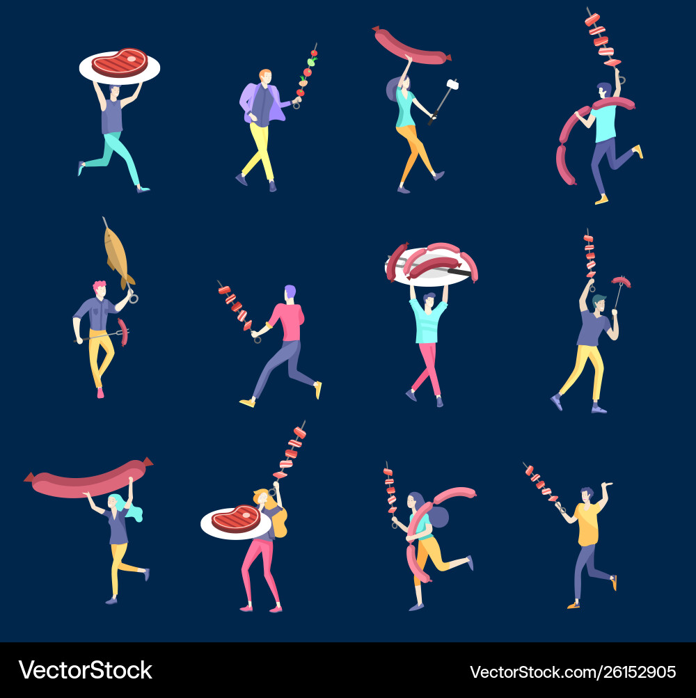 People preparing barbecue bbq party Royalty Free Vector