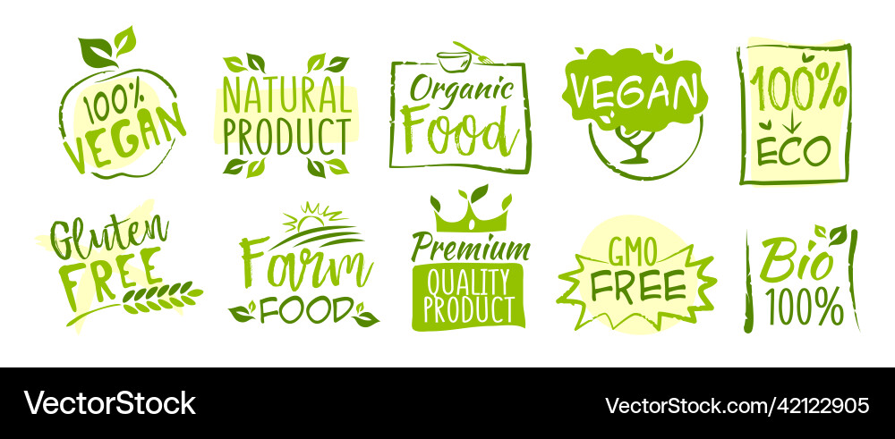 Second set of bio and eco stickers Royalty Free Vector Image