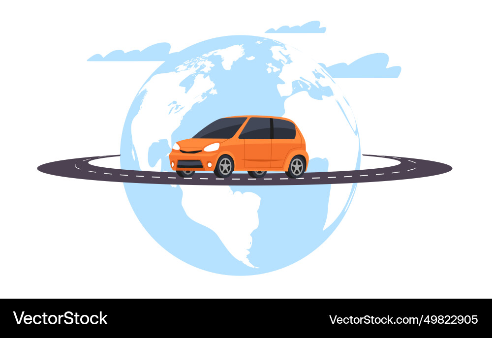 Traveling by car around globe auto road Royalty Free Vector