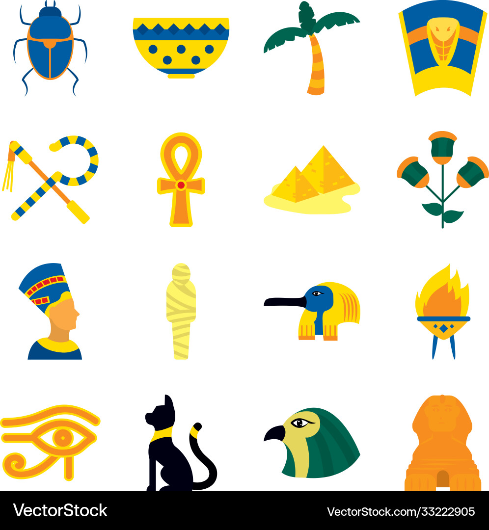 Tropical palm and egypt icon set flat style Vector Image