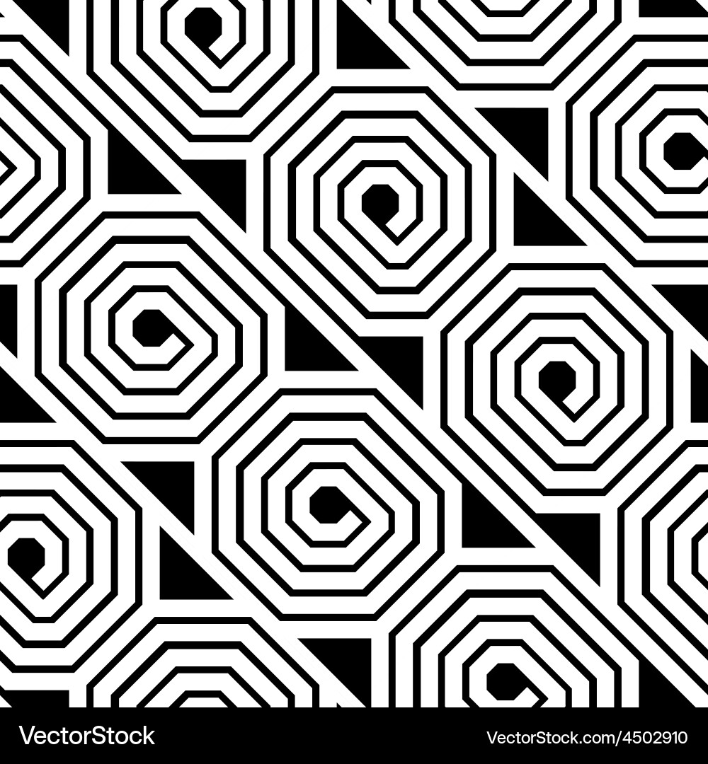 Abstract black and white octagon spiral seamless Vector Image