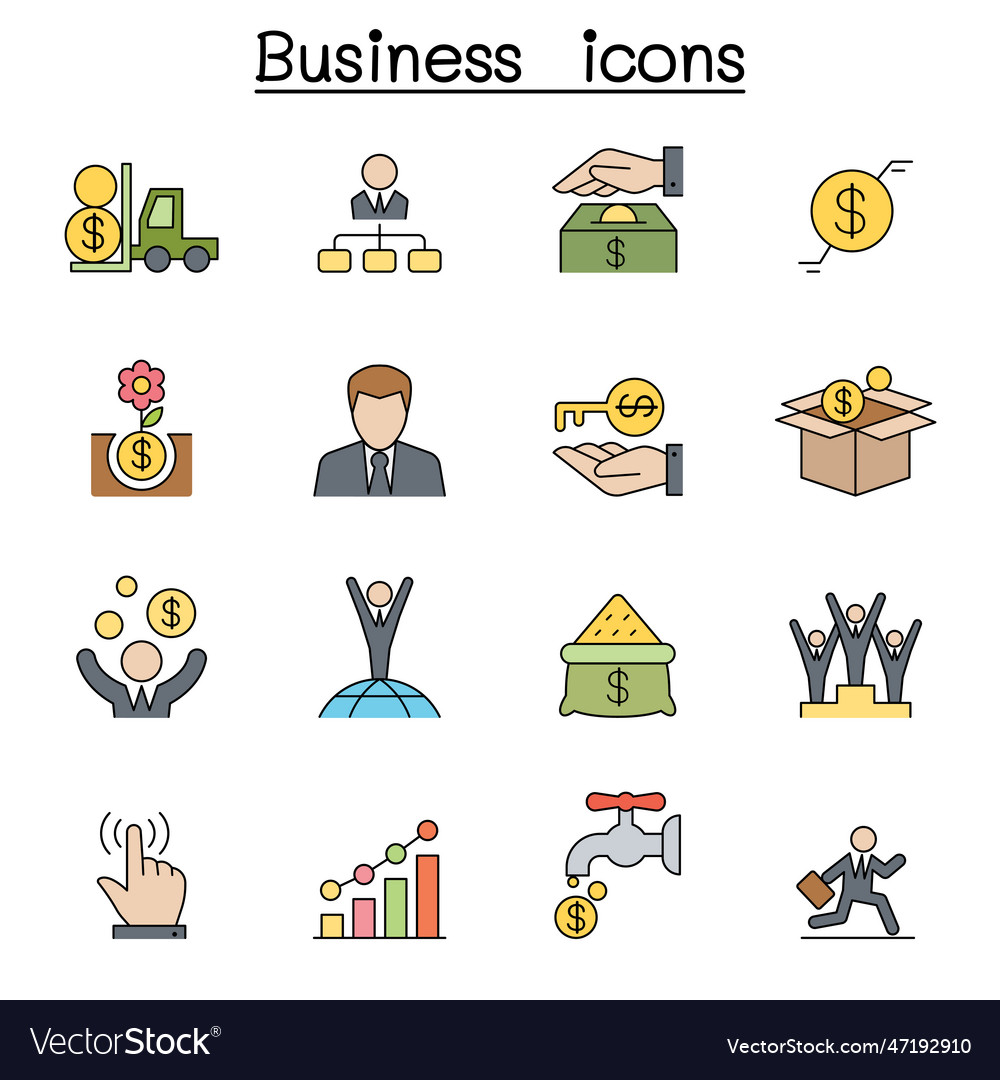 Business color line icon set Royalty Free Vector Image