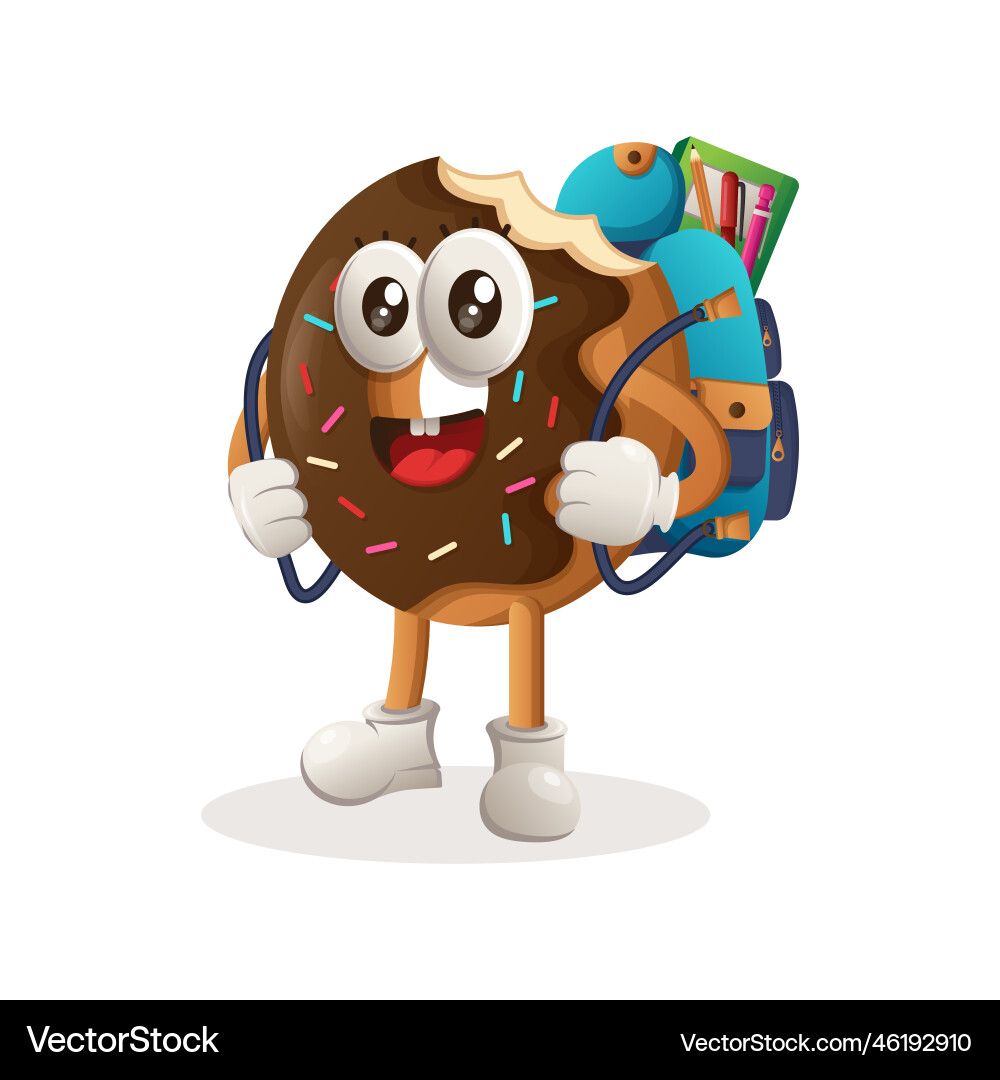 Cute donut mascot carrying a schoolbag backpack Vector Image
