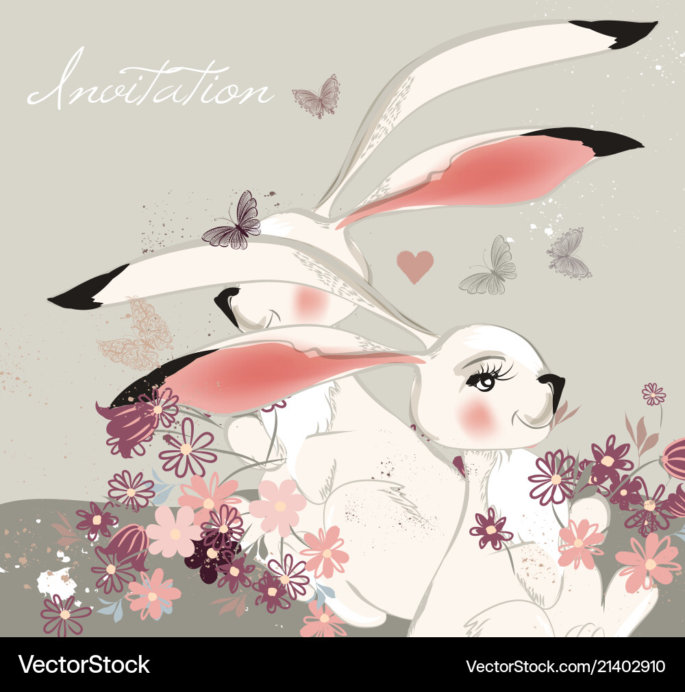 Hand drawn with cute rabbits and field Royalty Free Vector