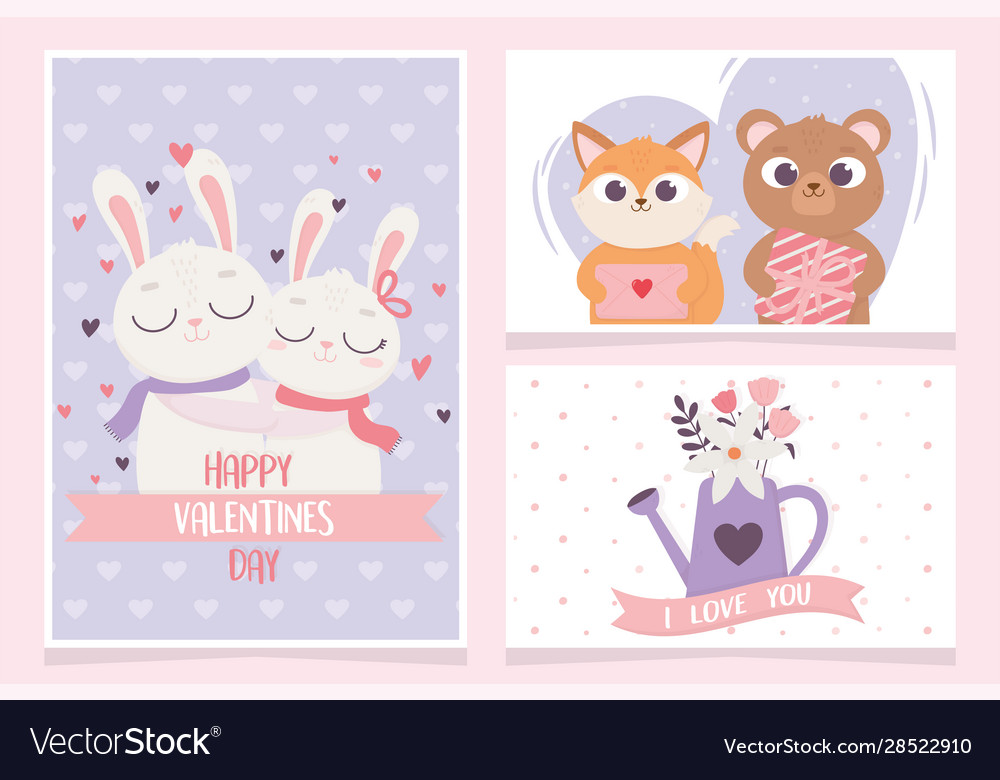Happy valentines day greeting cards rabbit bear Vector Image