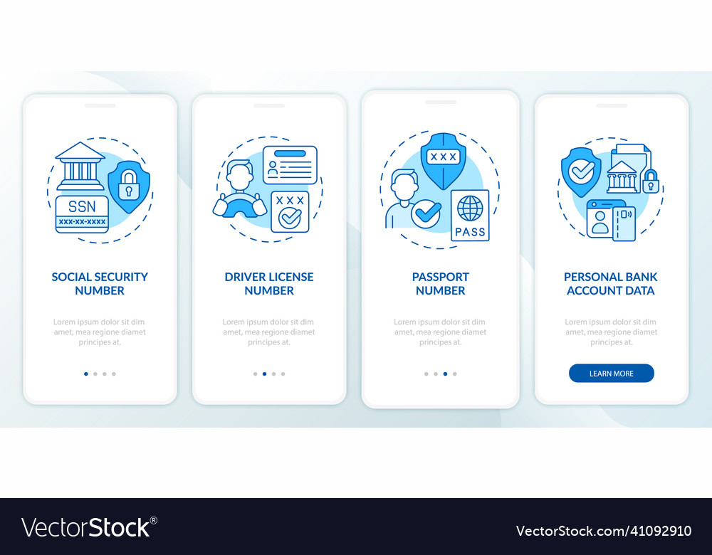 Highly sensitive data blue onboarding mobile app Vector Image