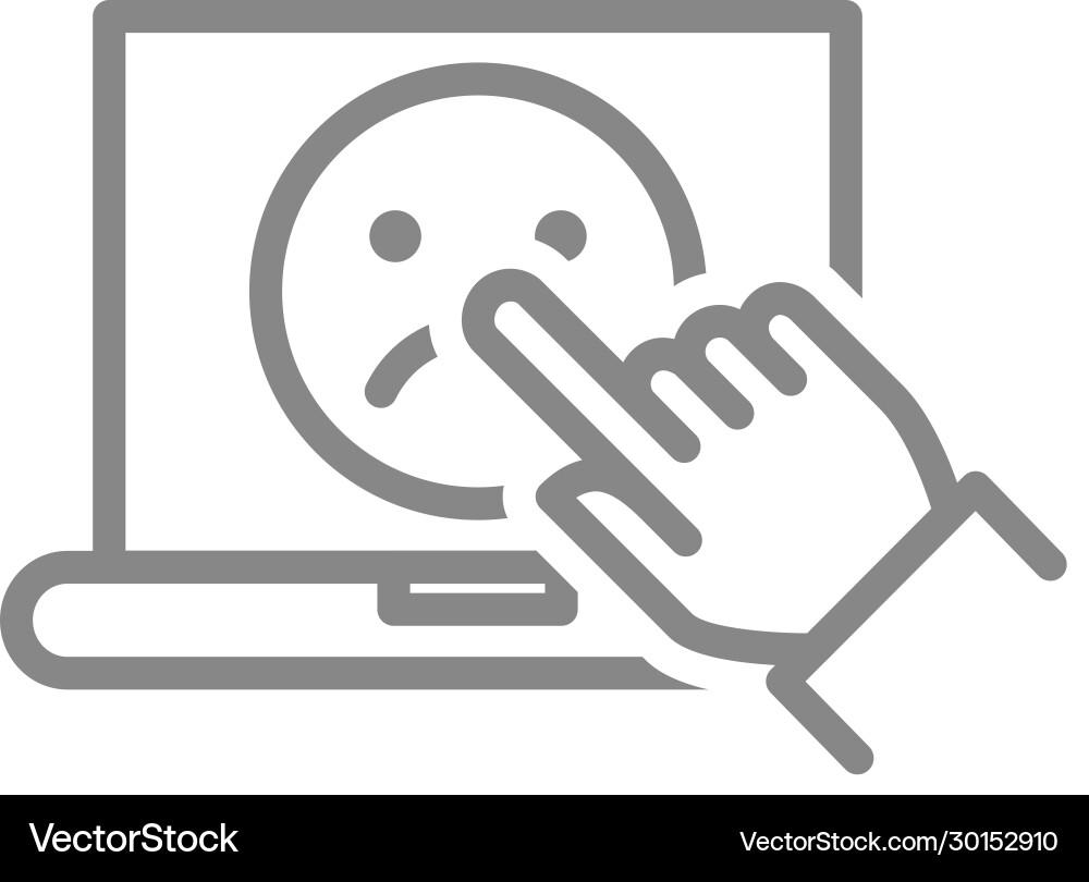 Human chooses laptop a negative face line icon Vector Image