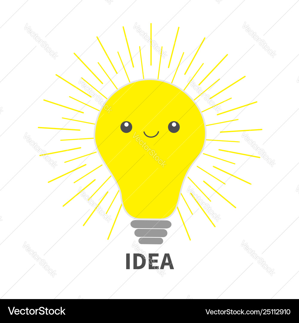 Idea light bulb icon with happy face shining line Vector Image