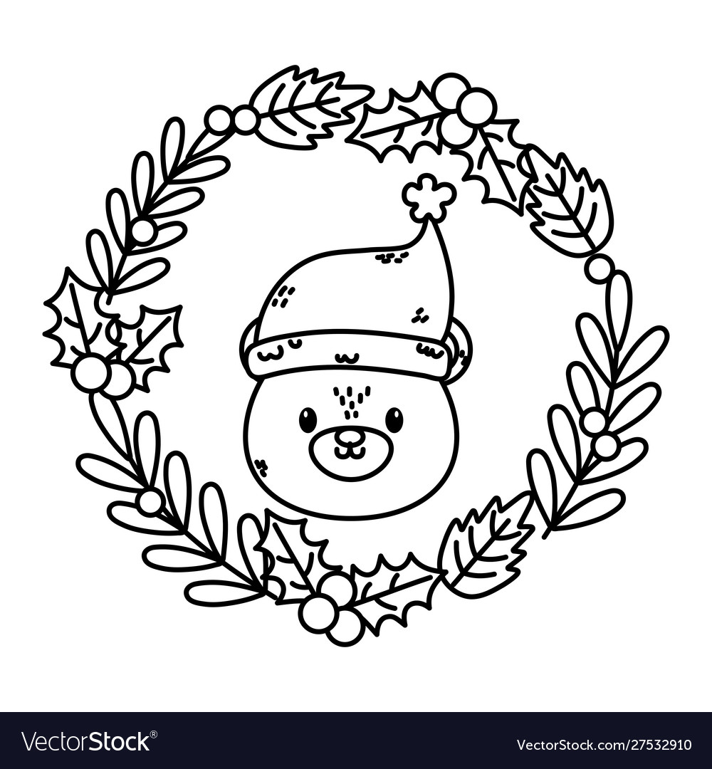 Polar Bear Wreath Holly Berry Celebration Merry Vector Image