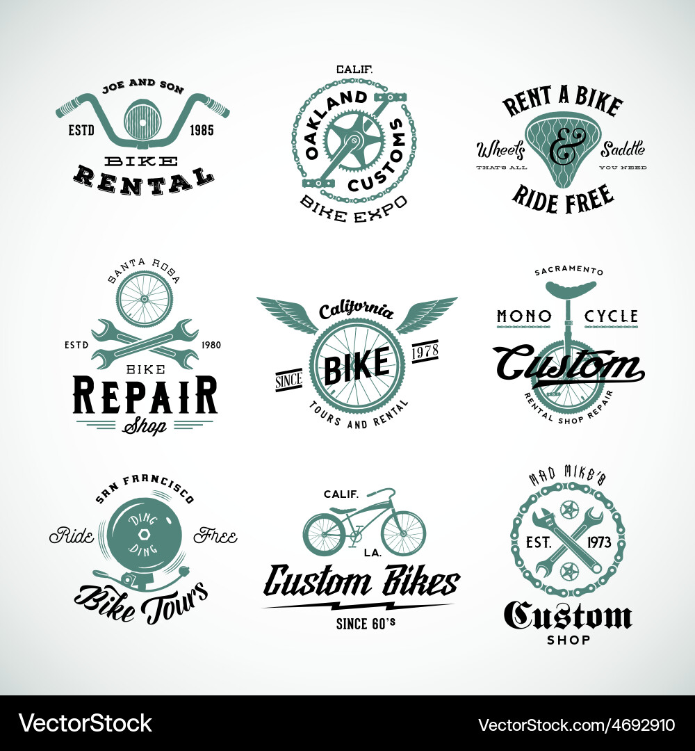 Retro Bicycle Labels or Logo Templates Set Vector Image