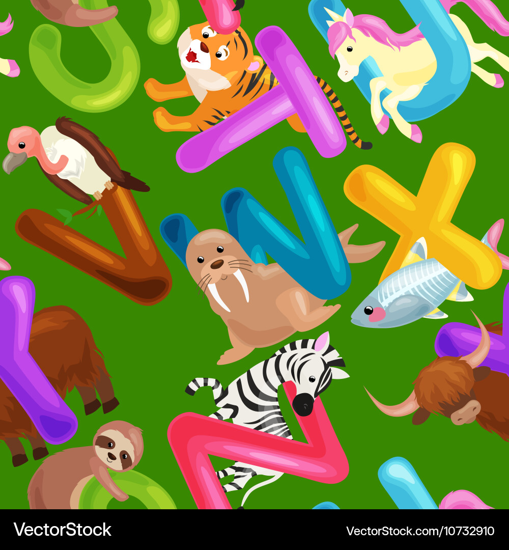 Seamless animals alphabet pattern for kids abc Vector Image