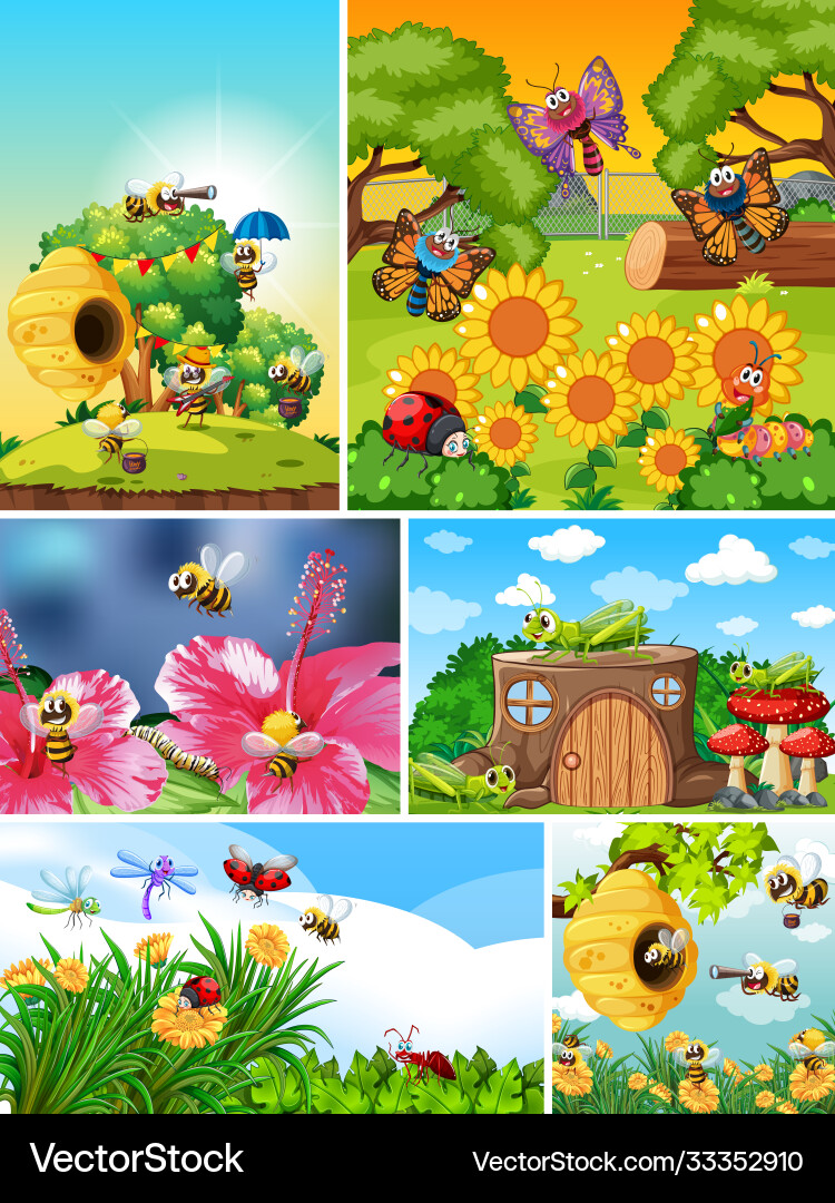 Set different insects living in garden Royalty Free Vector