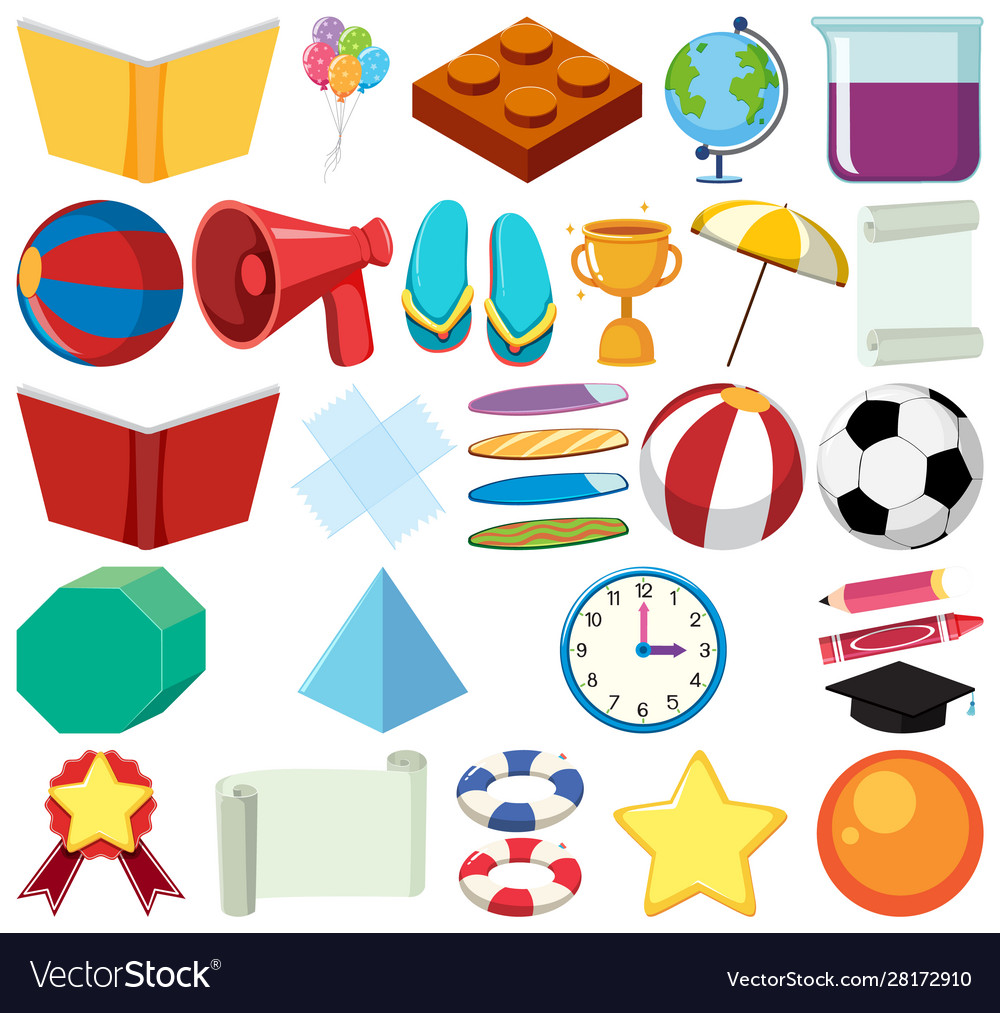 Set isolated objects theme school items Royalty Free Vector