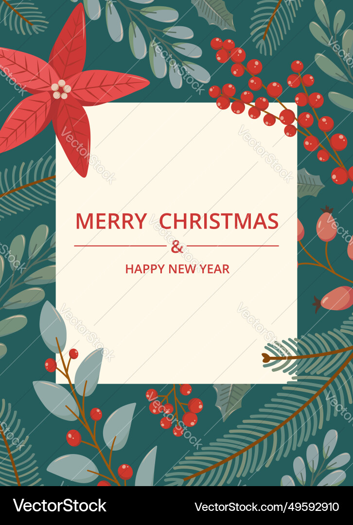 Winter festive poster on green background Vector Image