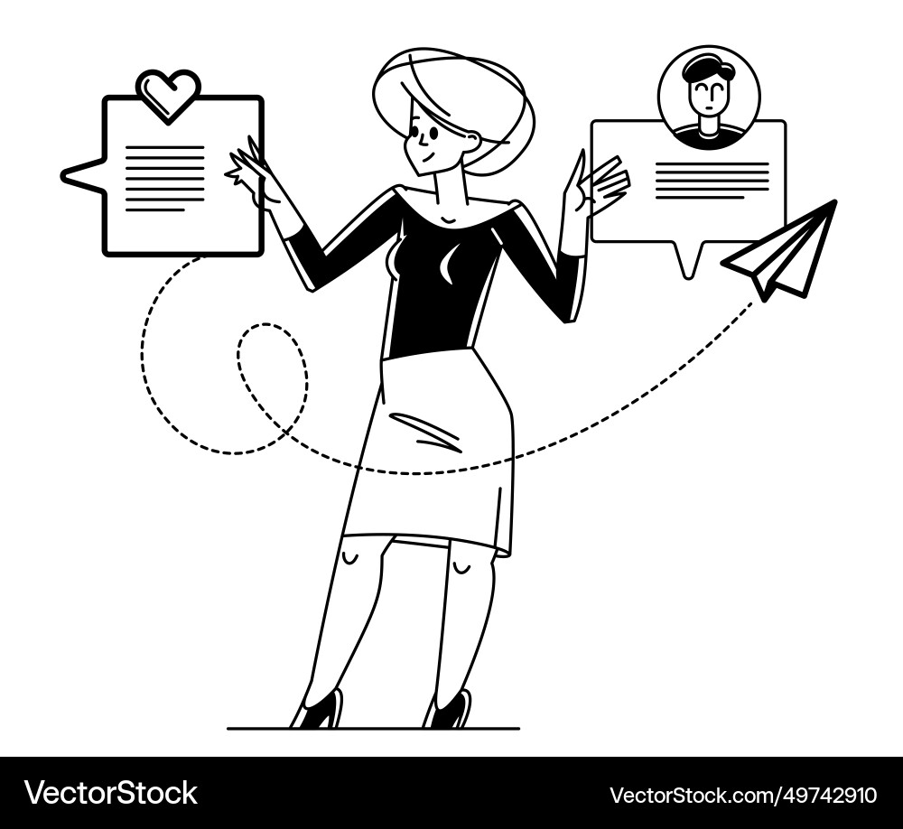 Young person sending message in some messenger Vector Image