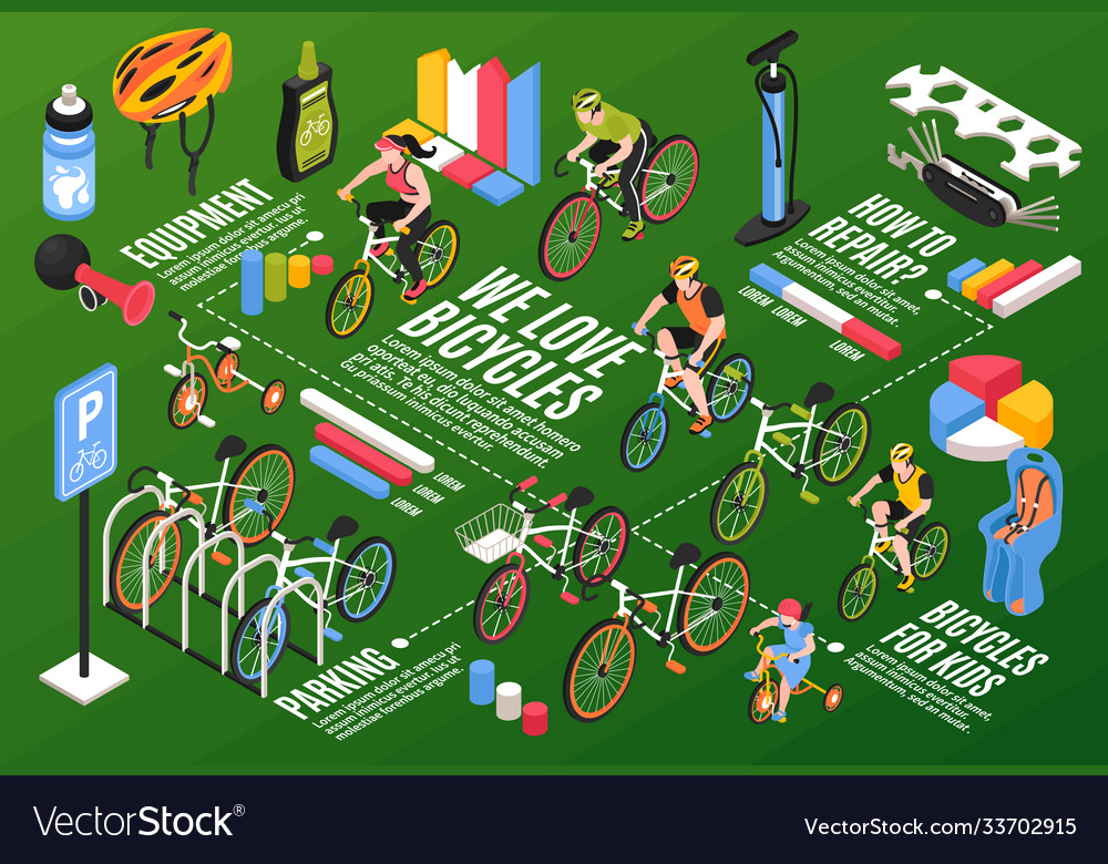 Bicycle isometric flowchart composition Royalty Free Vector