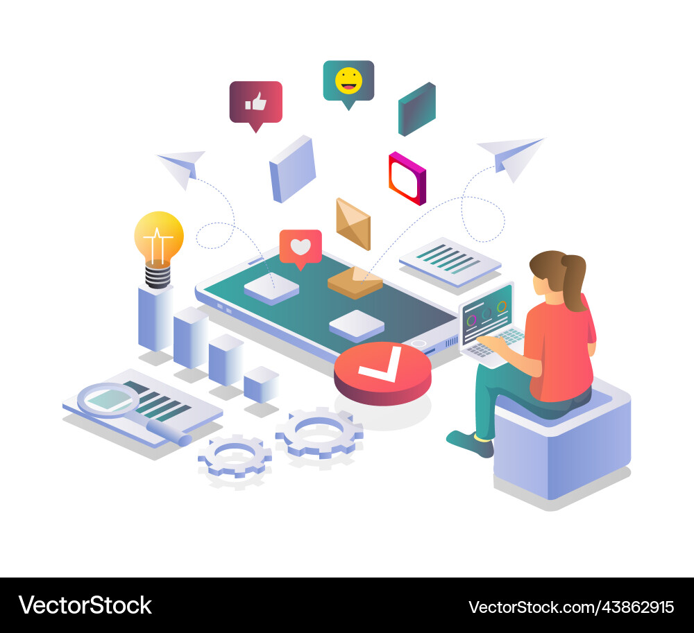 Digital marketing campaign in isometric Royalty Free Vector