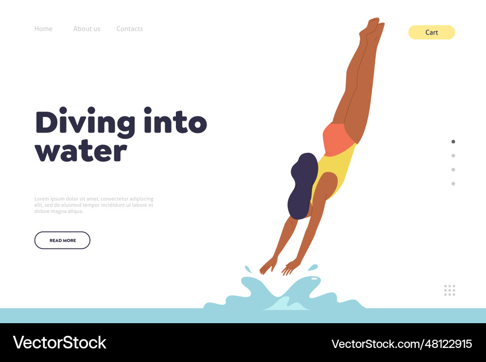 Diving into water landing page design template Vector Image