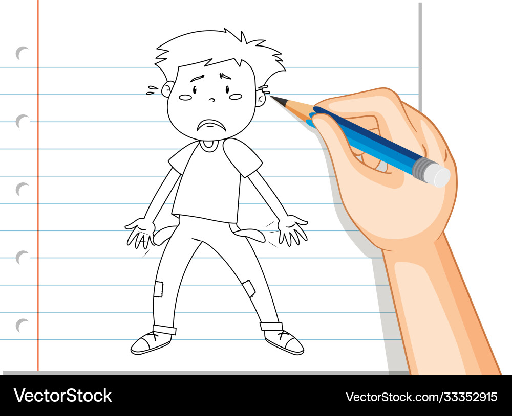Hand writing young man sad disappointed outline Vector Image