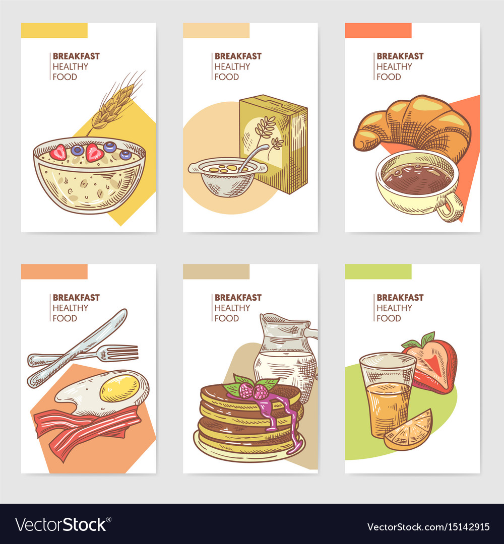 Healthy breakfast hand drawn cards brochure Vector Image