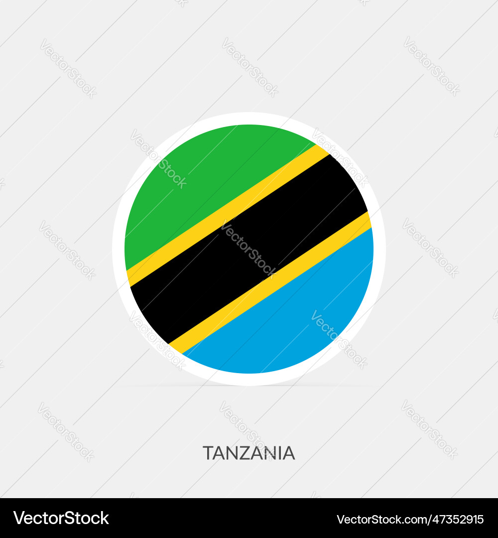 Tanzania round flag icon with shadow Royalty Free Vector