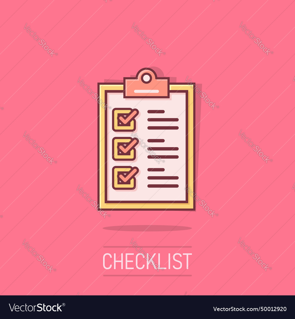 Checklist clipboard sign icon in comic style Vector Image Checklist clipboard sign icon in comic style Vector Image