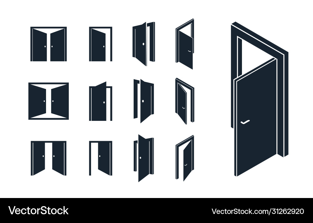 Door icons set flat and 3d dimensional styles Vector Image