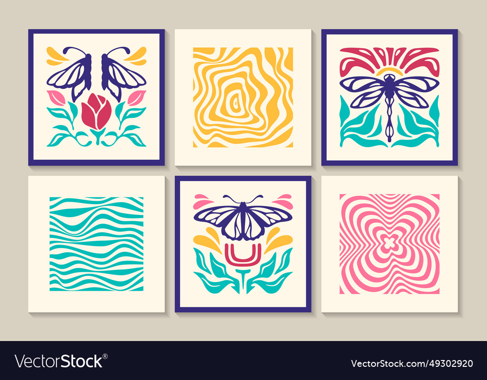 Groovy abstract posters with butterfly Royalty Free Vector