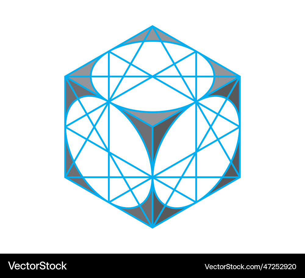 Isometric drawing of a cube with circles inscribed