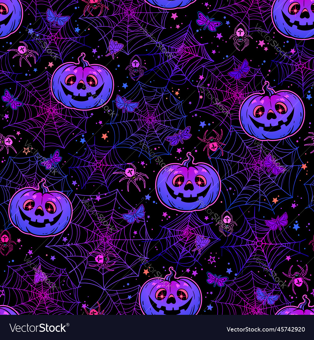 Seamless pattern of bright purple pumpkins Vector Image