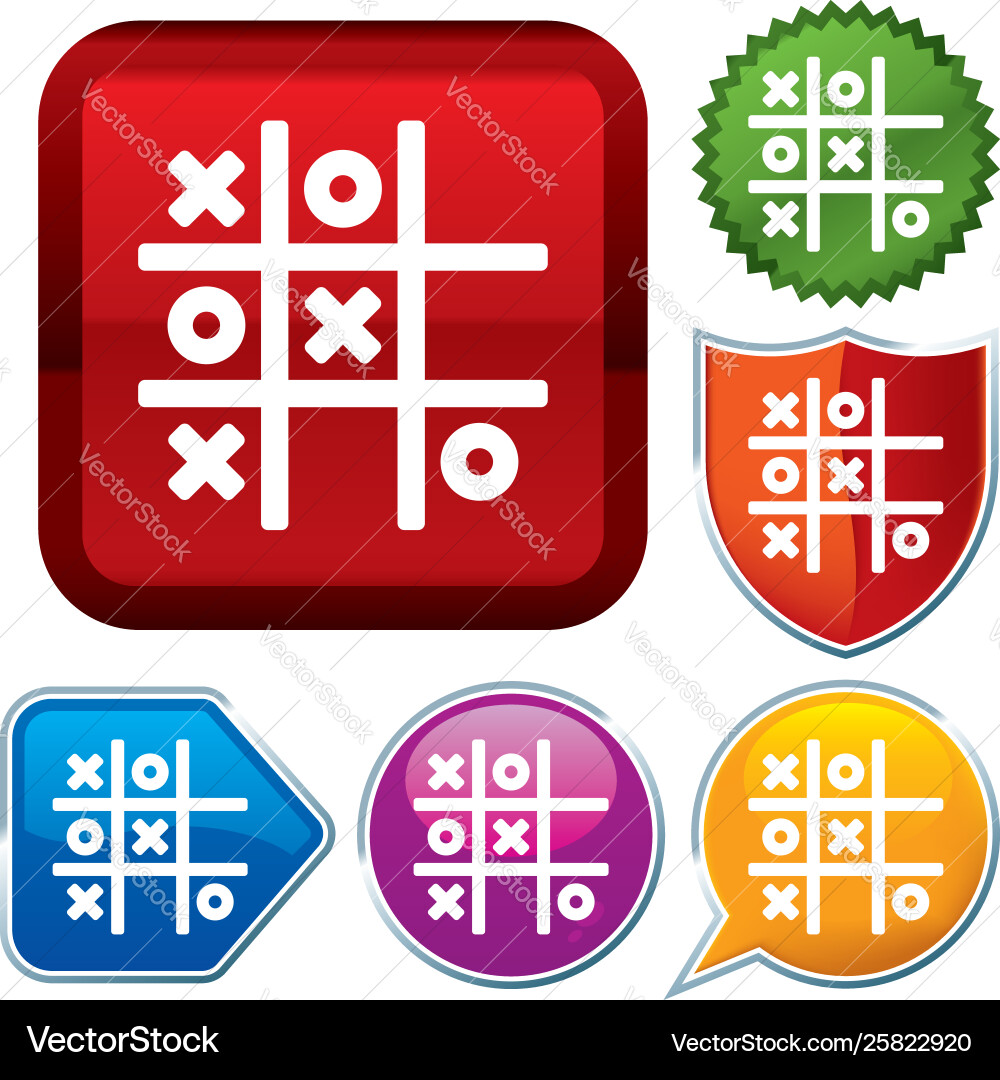 Set shiny icon series on buttons tic tac toe Vector Image