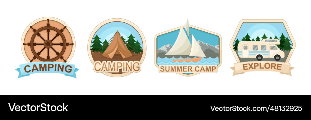 Camping and outdoor exploration badge set Vector Image