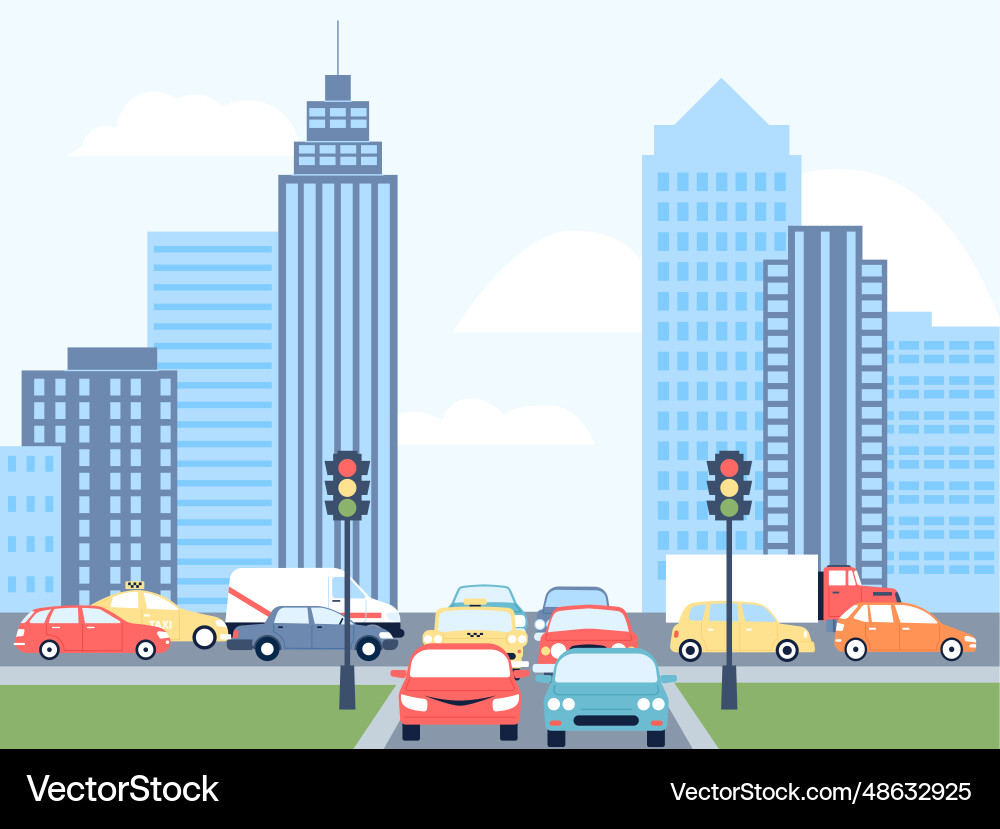 City road traffic jam town vehicles problems Vector Image