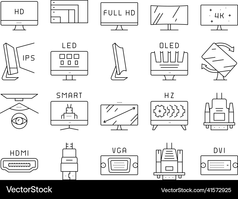 Computer pc monitor collection icons set Vector Image