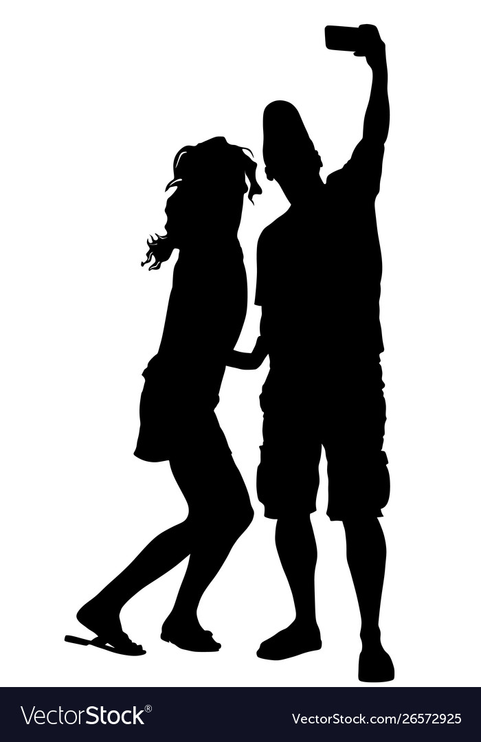 Couple In Love Taking Selfie Picture Silhouette Vector Image