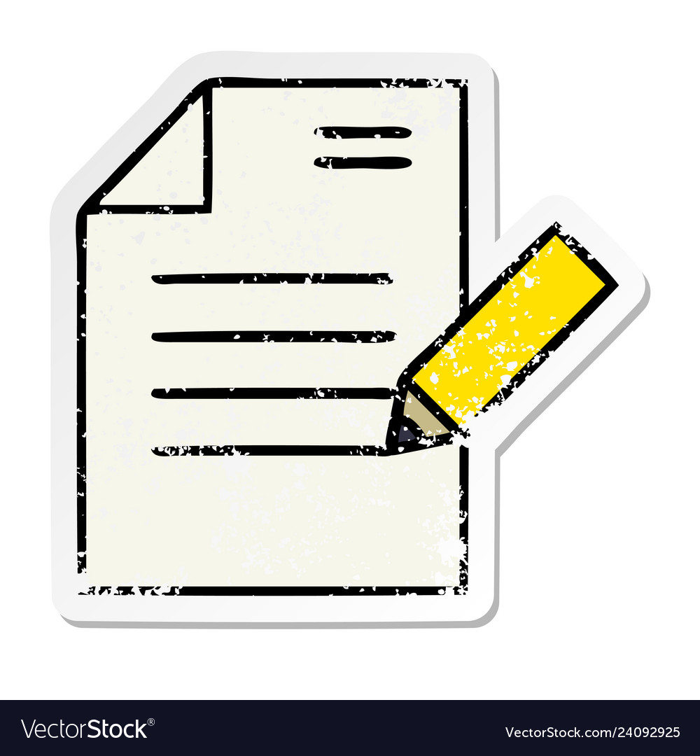 Distressed sticker of a cute cartoon writing Vector Image