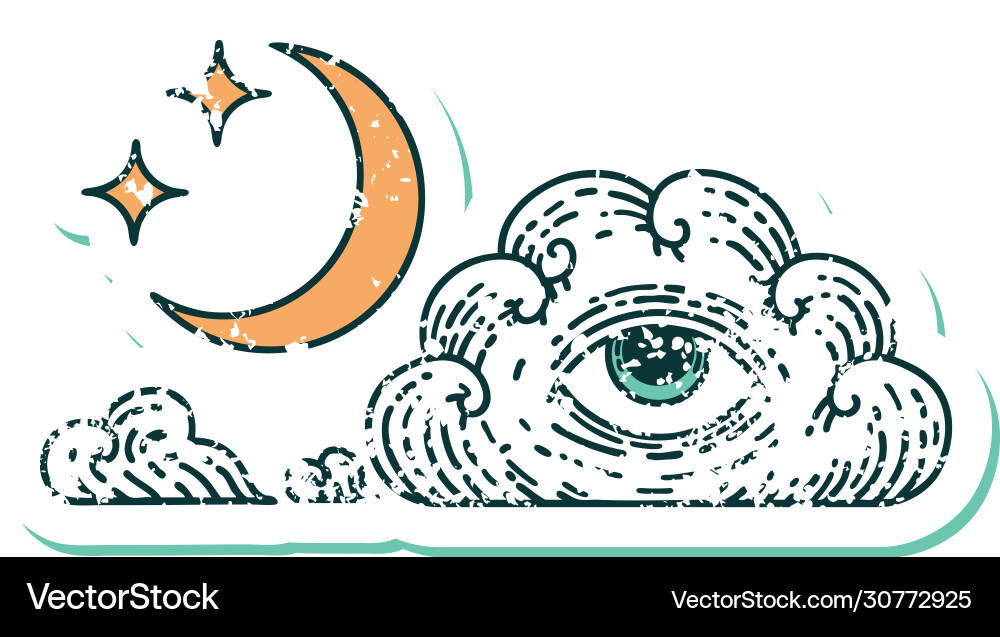 Distressed sticker tattoo style icon a moon Vector Image
