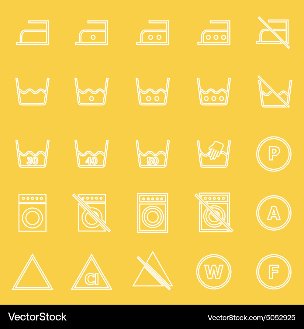 Laundry line icons on yellow background Royalty Free Vector
