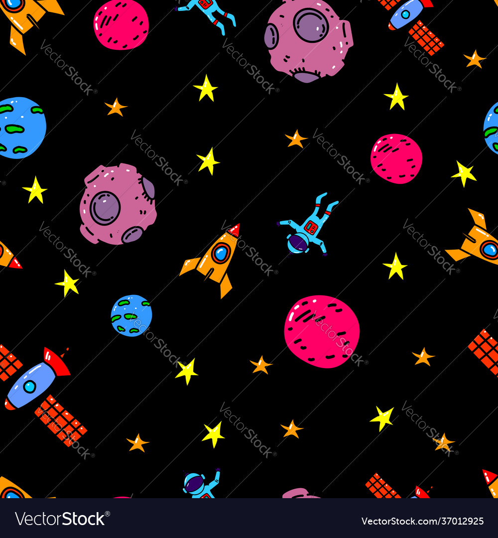 Seamless pattern with space design elements Vector Image