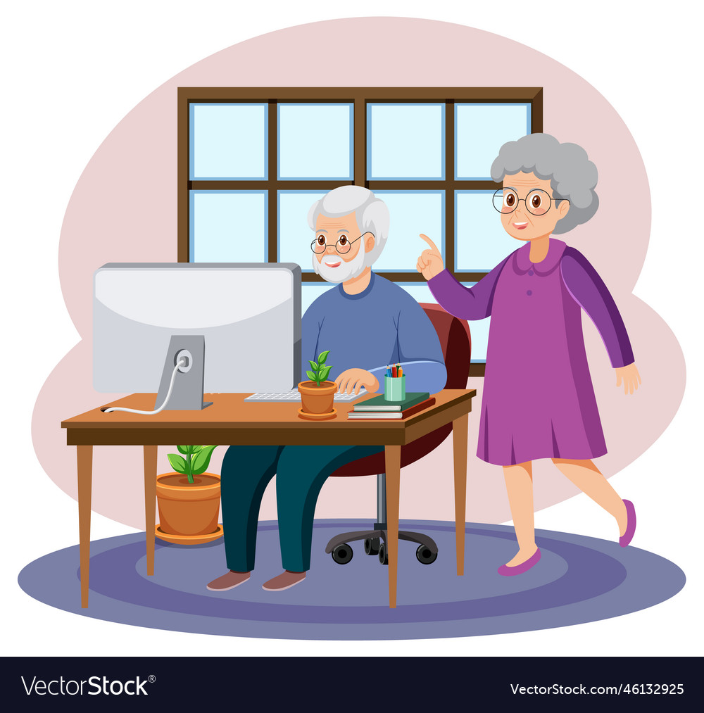 Senior couple using computer Royalty Free Vector Image