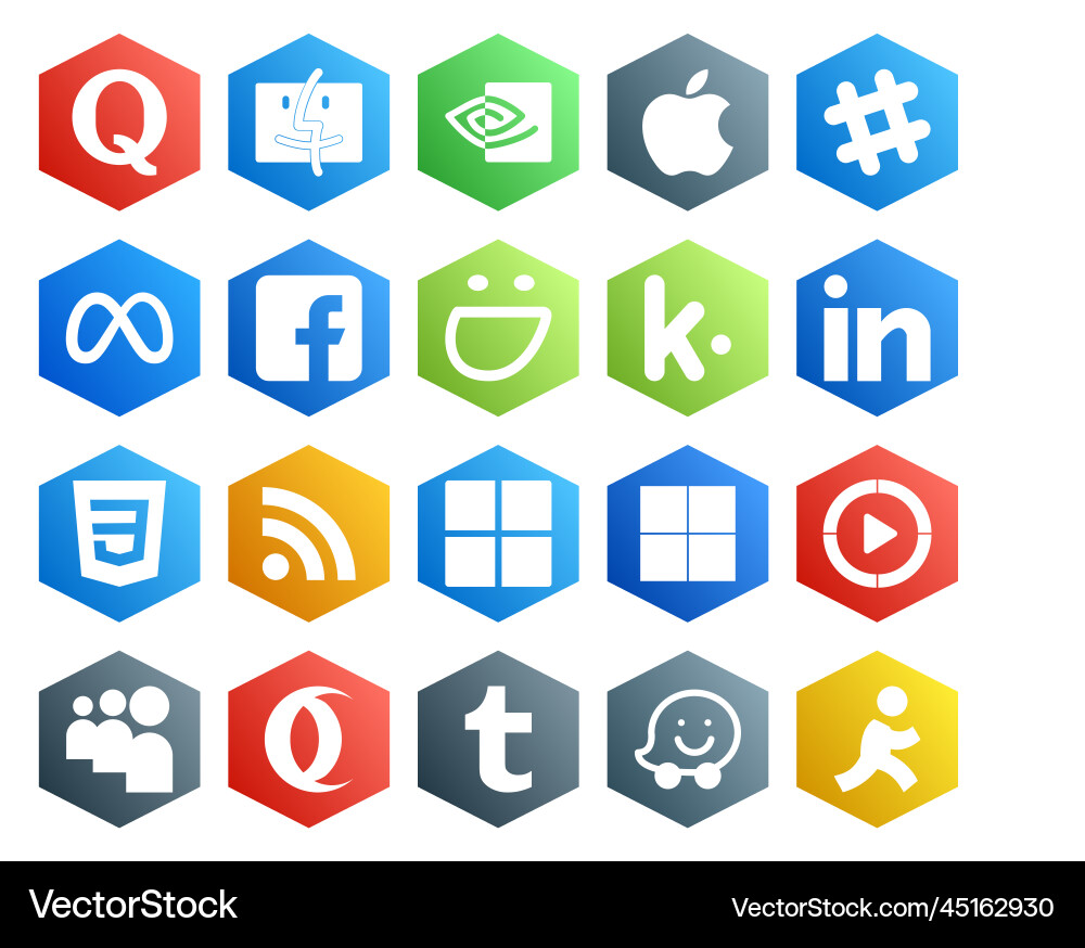20 social media icon pack including windows media Vector Image
