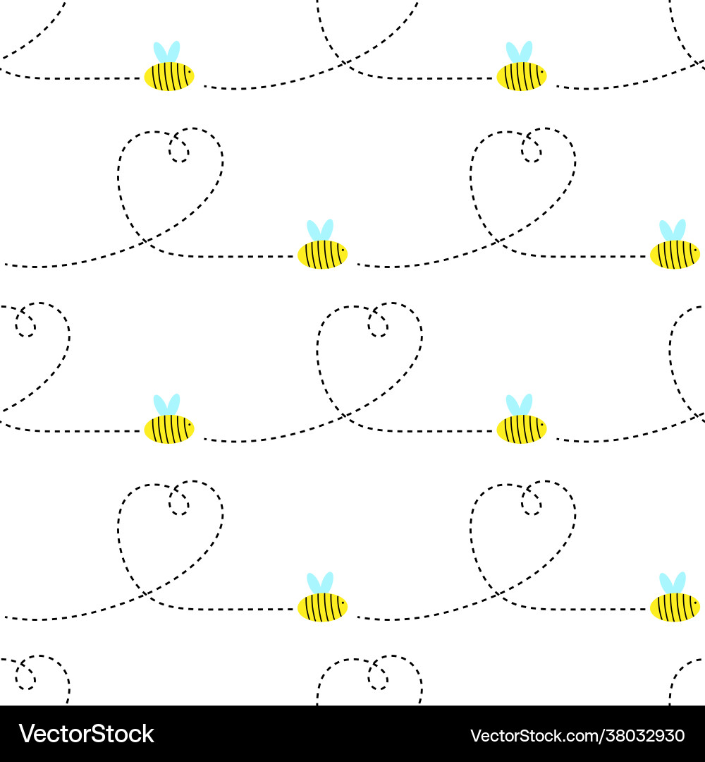 Bees and hearts from dotted line on a white Vector Image