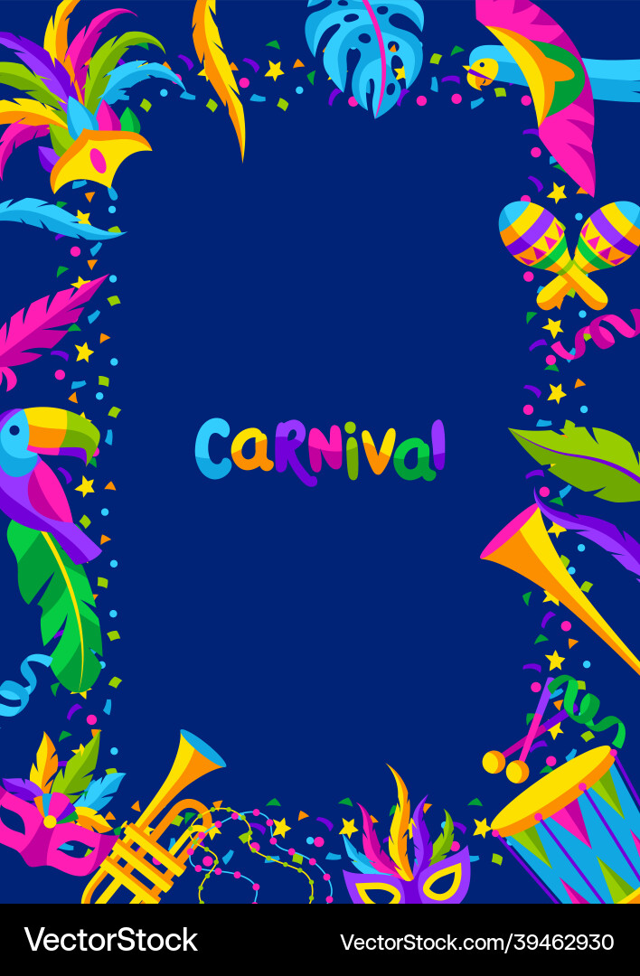 Carnival party frame with celebration icons Vector Image