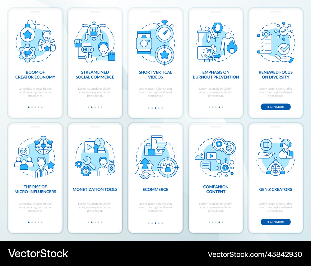 Creator economy blue onboarding mobile app screen Vector Image